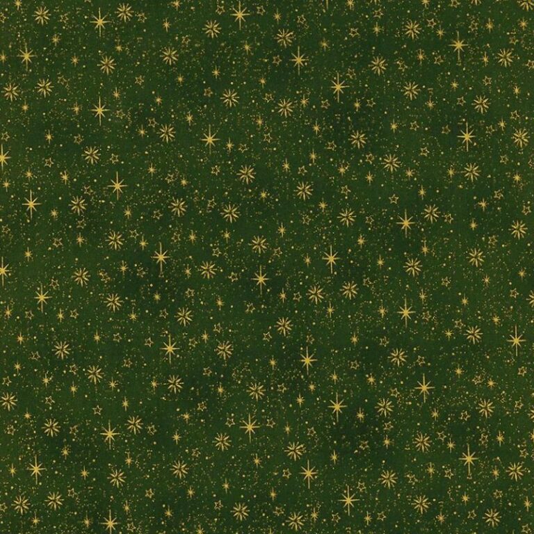 Stof - Jul - Guld stjernehimmel på mørk grøn bund - Hobbygården